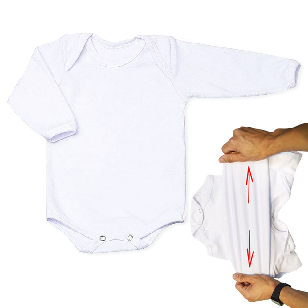 Body Branco para Sublimação Manga Longa Ribana (100% Poliester) Tamanho ...