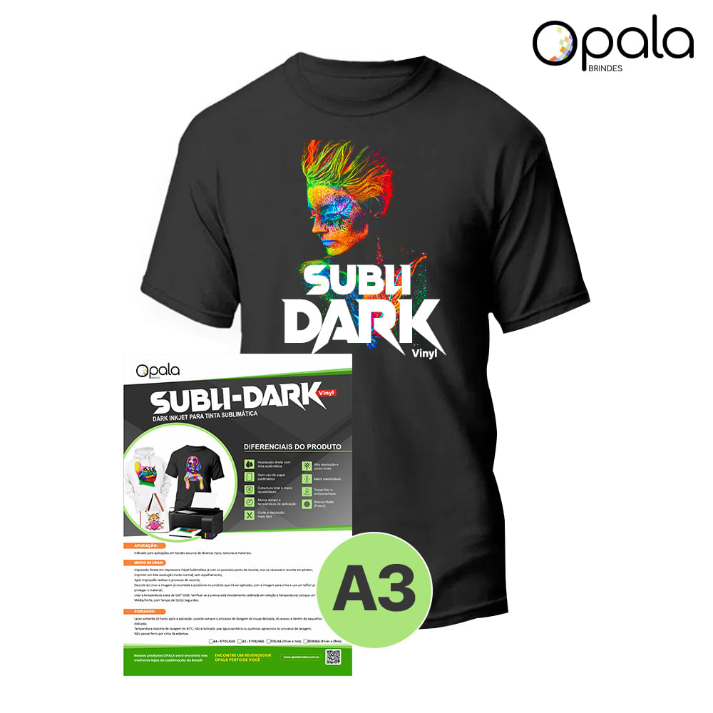 Tranfer SUBLI-DARK Vinyl Inkjet para Tinta Sublimática A3 - 5 Folhas - SOCD