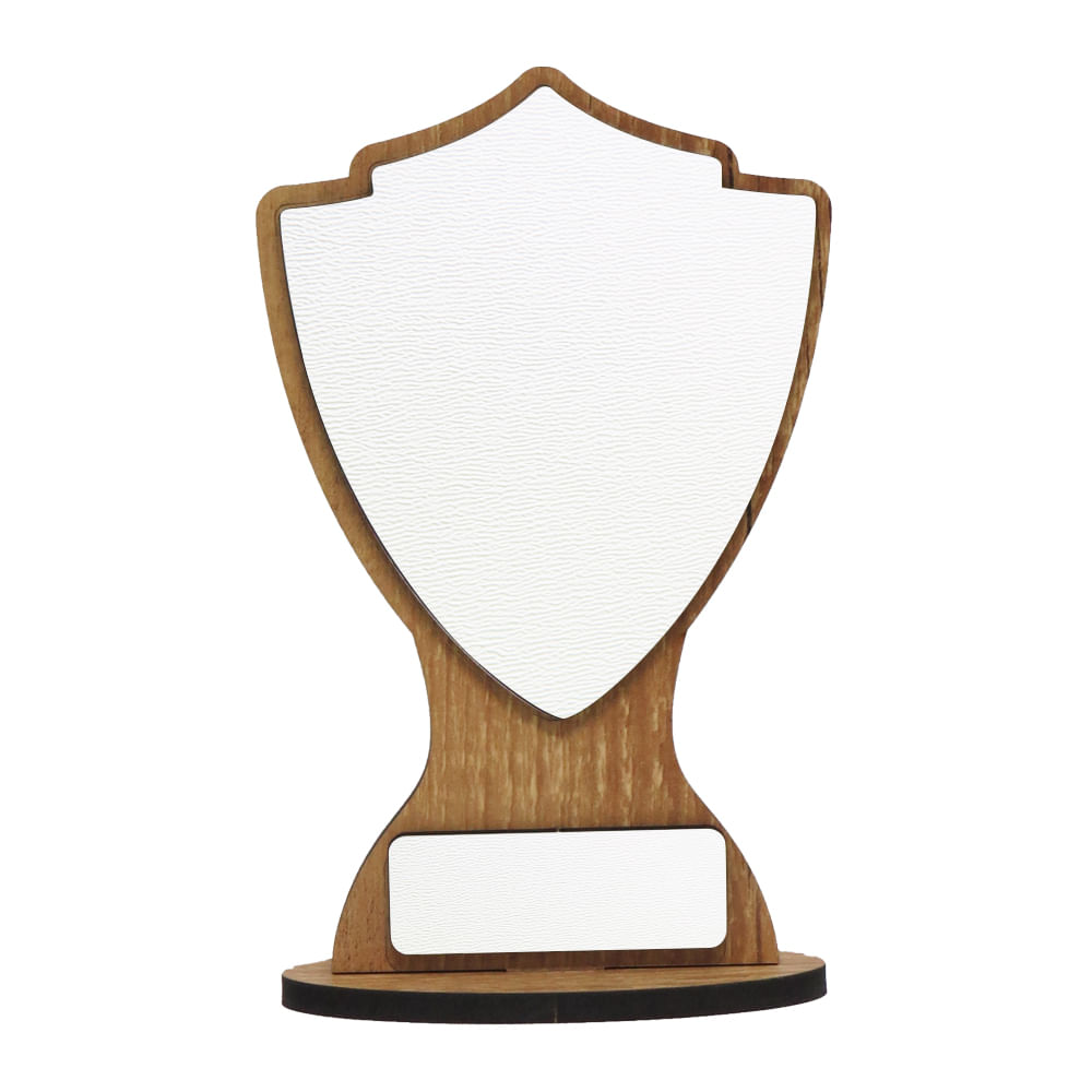 Troféu MDF Resinado Brilho Madeira com Aplique Branco para Sublimação ...