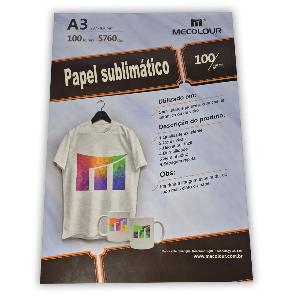 Papel para Sublimação Mecolour A3 100g - 100 Folhas - 1 Pacote - SOCD